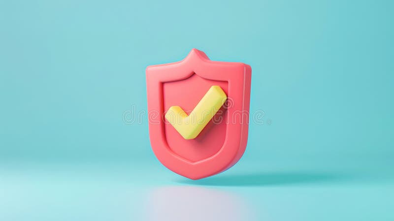 3D Red Shield with a Yellow Check Mark, Digital Concept. Protection and ...