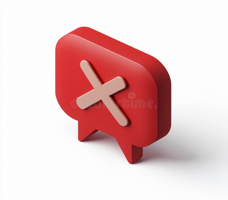 3D Red Speech Bubble Icon with Cross Mark: High Quality Image Stock ...