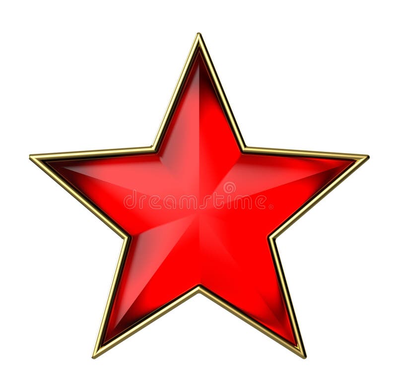 3D Red Star Isolated on White Background. Red Star in a Gold Frame ...