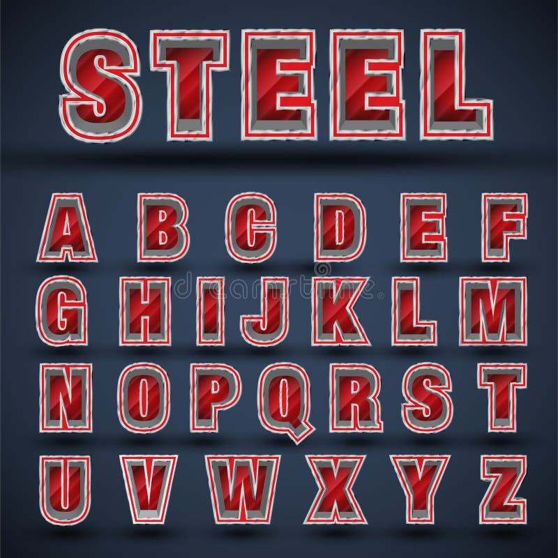 3D Red Steel Font Set, Vector Stock Vector - Illustration of lettering ...
