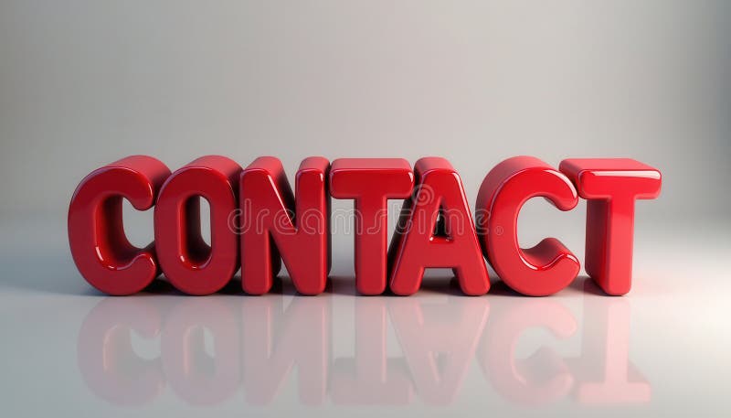 3D Red Text Spelling Contact on a Glossy Reflective Surface. Stock ...