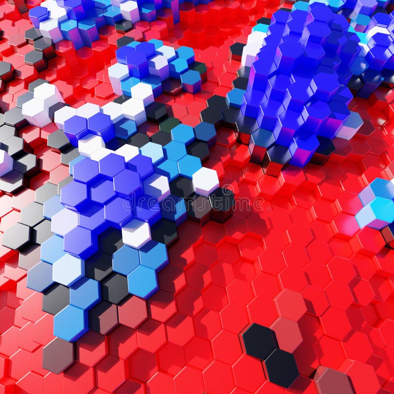 3d Red White and Blue Plastic Hexagonal Blocks in Abstract Design Stock ...