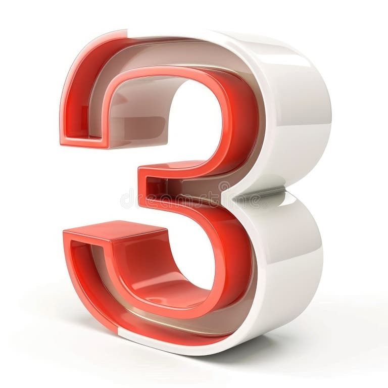Stylish Red and White Number Three, 3D Rendering Stock Illustration ...