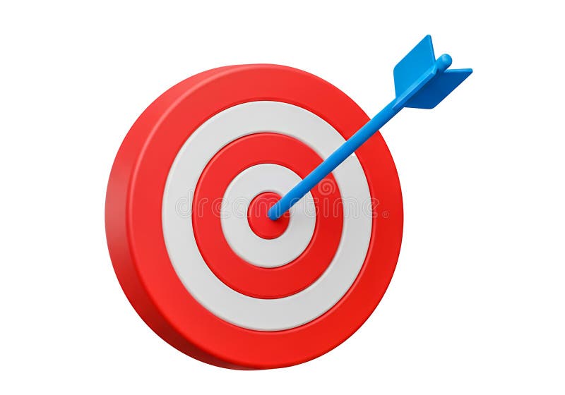 3D Red and White Target with Blue Arrow Hitting the Bullseye ...