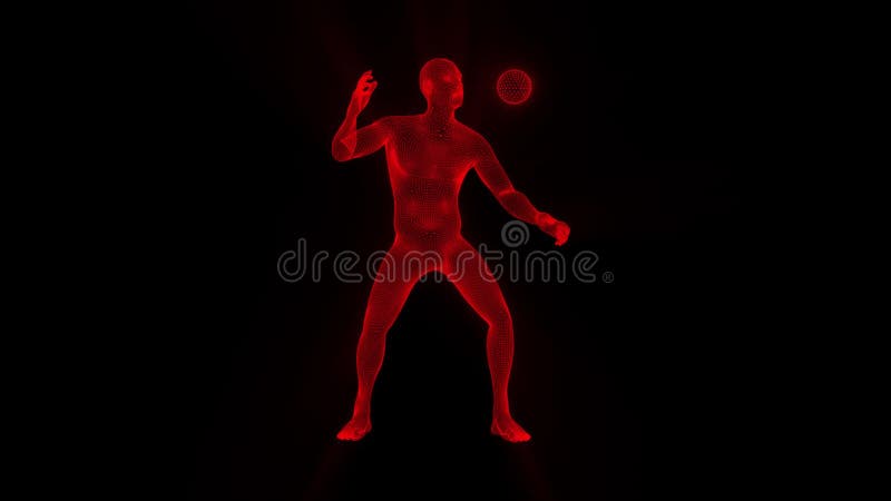 3D Red Wireframe Man with Sphere & Light Rays Loop Graphic Element ...