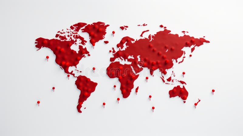 A 3D Red World Map on a White Background, Highlighting the Depth and ...