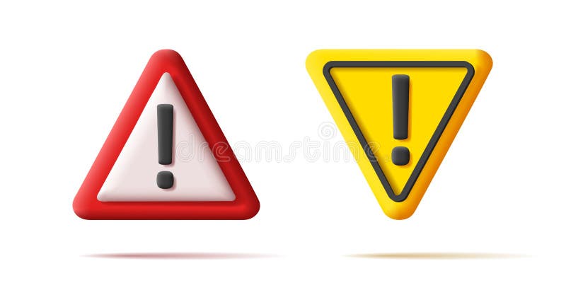 3d Red and Yellow Triangles Warning Sign with Exlamation Mark Vector ...