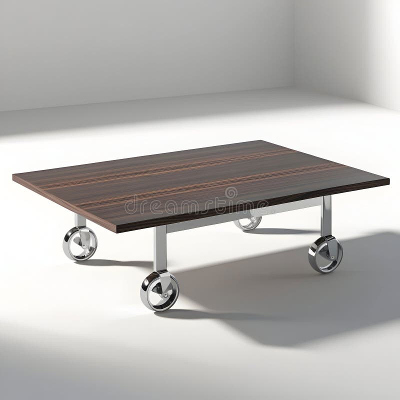 3d Rednering of a Coffee Table on Wheels Isolated in White Background ...