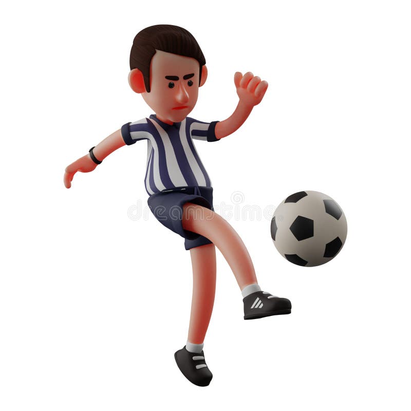 3D Referees Cartoon Character Illustration Kicks a Ball Seriously Stock ...