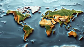 3D Relief Map of Earth with Continents and Oceans Stock Illustration ...