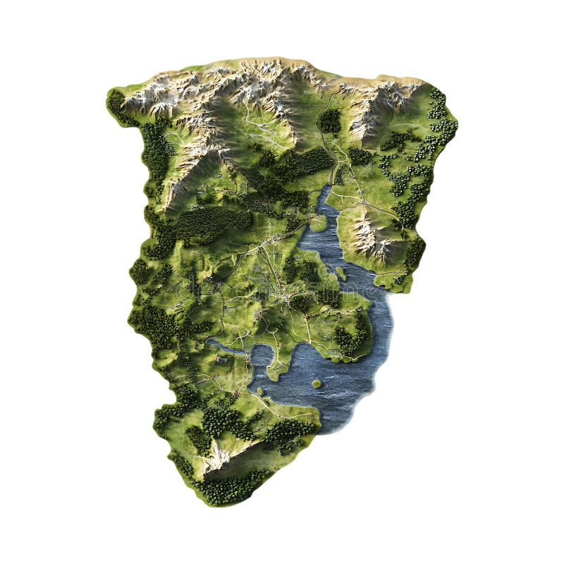 3D Relief Map Rendering with Visible Topography Water Features and ...