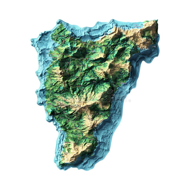 3D Relief Map Rendering with Visible Topography Water Features and ...