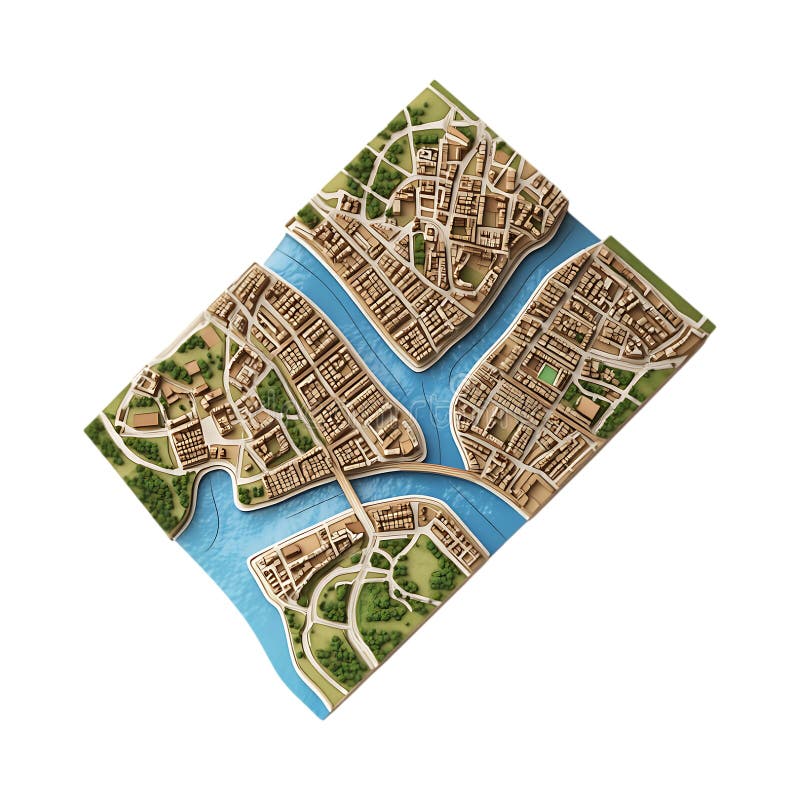 3D Relief Map Rendering with Visible Topography Water Features and ...