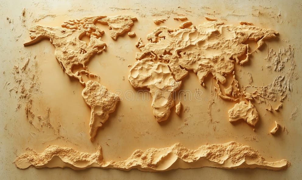 3D Relief Map of World Featuring Detailed Topography and Textured ...