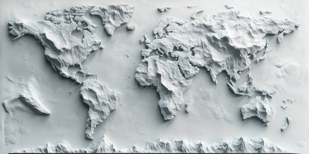 3D Relief Map of the World Showcasing Topographical Features and ...