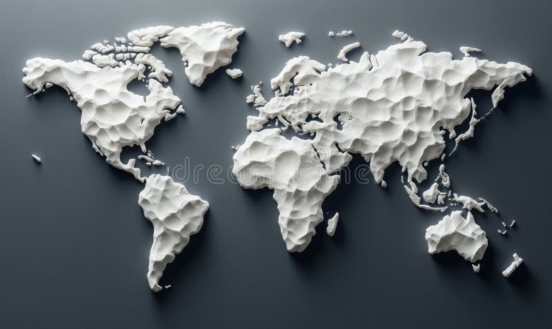 3D Relief Map of the World with Textured Surface and Shadows Stock ...