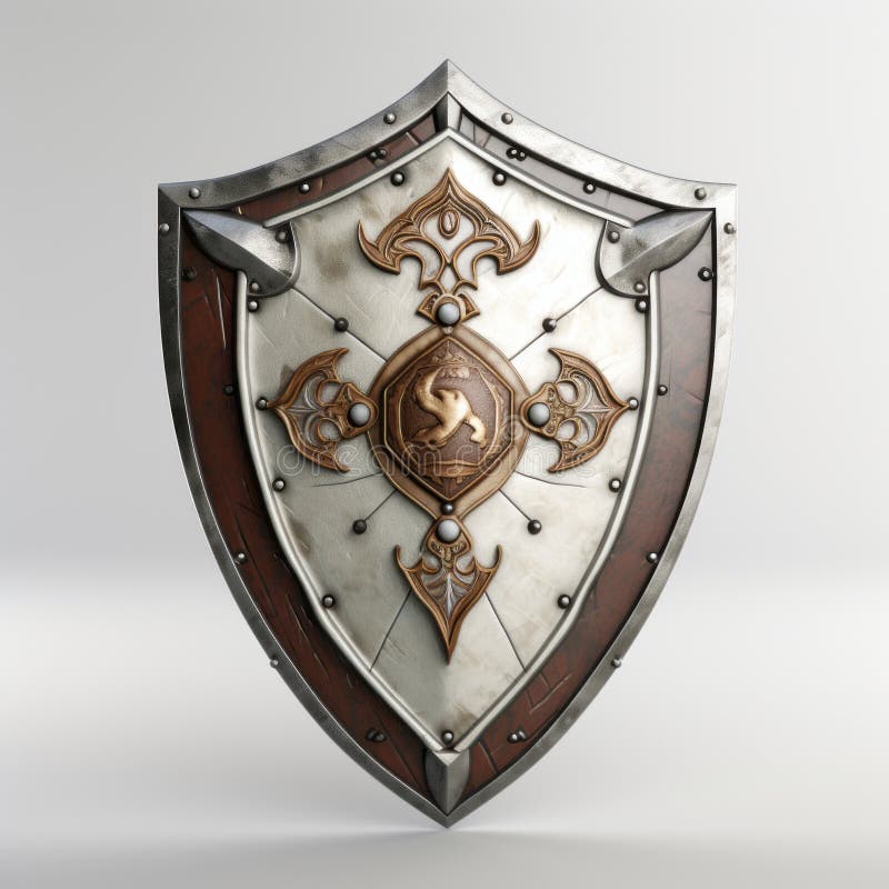 3d Renaissance Shield Sword on White Background Stock Illustration ...