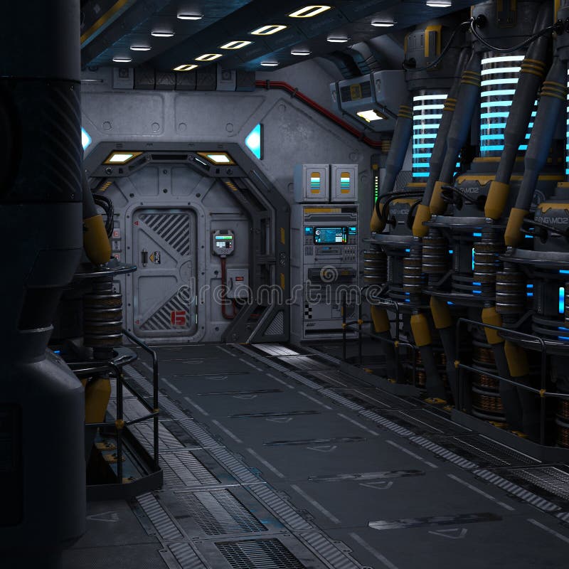 3D-illustration of a Large Corridor in a Science Fiction Starship Stock ...