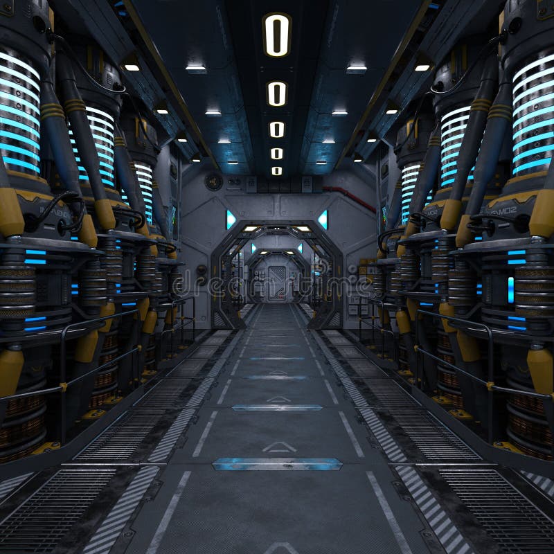 3D-illustration of a Large Corridor in a Science Fiction Starship Stock ...