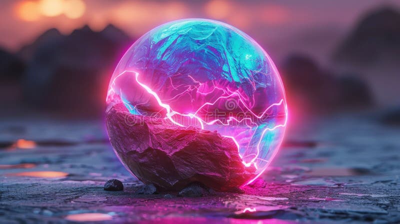 Glowing Sphere on a Rock stock illustration. Illustration of form ...