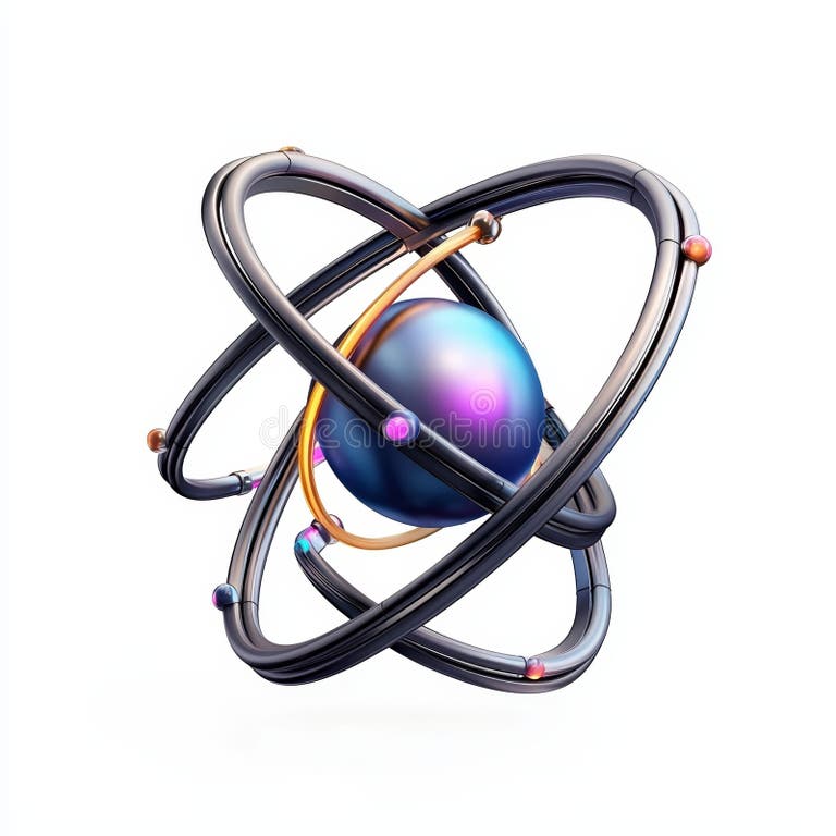 3D Render of Abstract Atom Structure with Colorful Electrons and ...