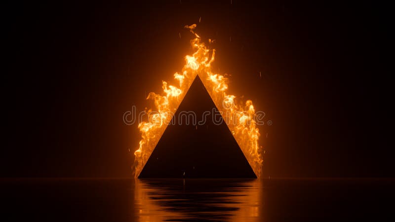 3d Render, Abstract Background with Black Triangle Frame on Fire ...