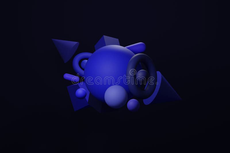 3d Render Abstract Background, Blue Geometric Shapes. Computer ...