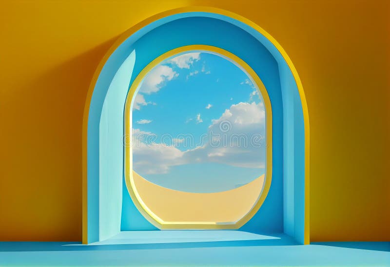 A 3D Render of an Abstract Background with Blue Sky Inside the Arch ...