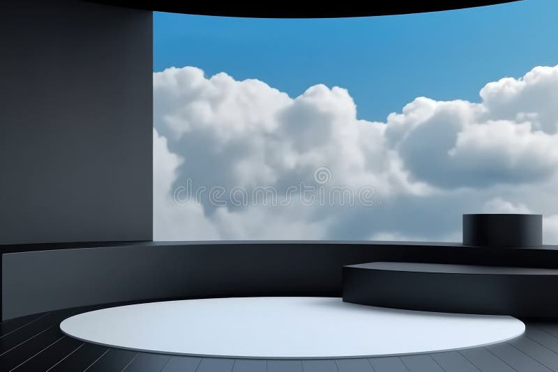 3d Render Abstract Background with Blue Sky Inside the Window, Black ...