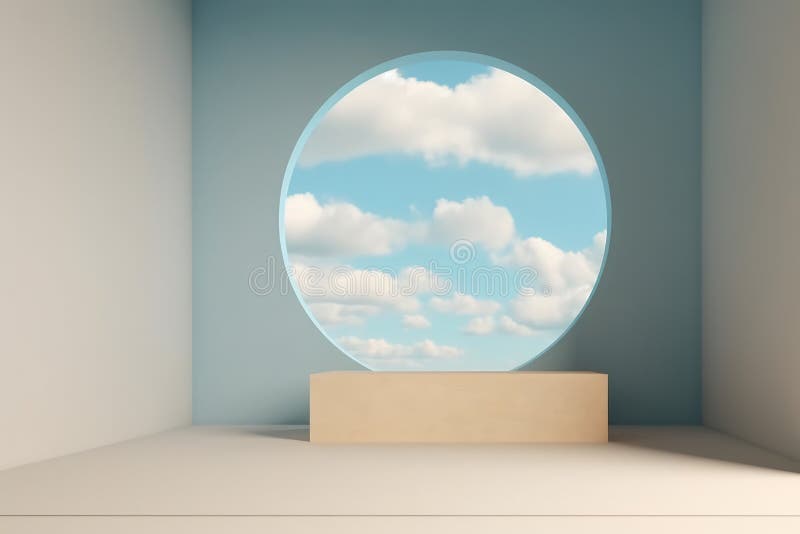 3d Render Abstract Background with Blue Sky Inside the Window, Blue ...