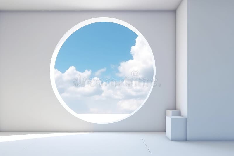 3d Render Abstract Background with Blue Sky Inside the Window, White ...