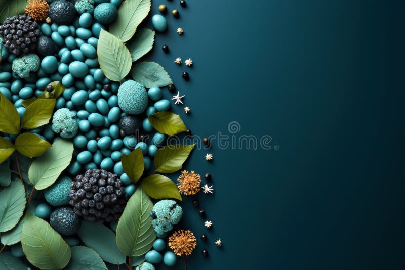 3d Render, Abstract Background with Blue and Turquoise Stones and Green ...