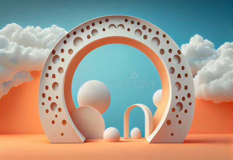A 3D Render of an Abstract Background with Clouds Inside Arch Windows ...