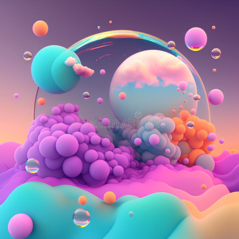 3d Render, Abstract Background with Colorful Clouds and Planets in the ...