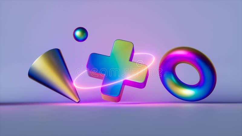 3d Render, Abstract Background with Colorful Geometric Shapes ...