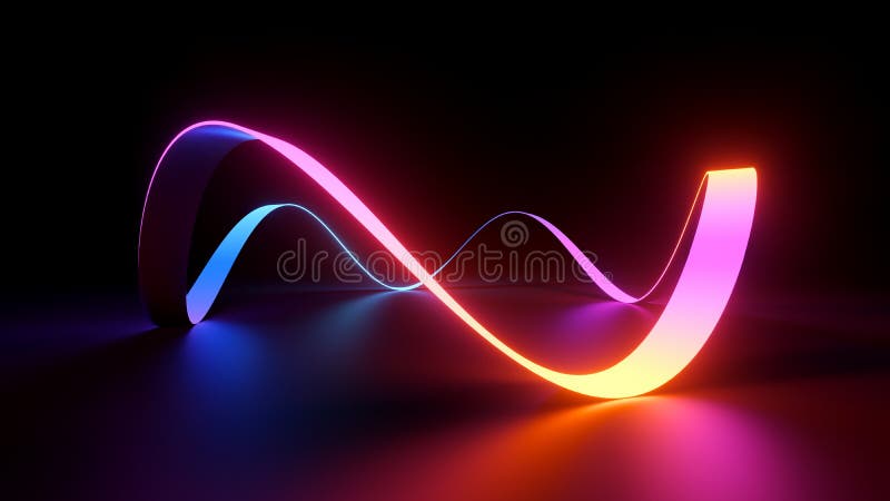 3d Render, Abstract Background with Colorful Neon Wavy Ribbon, Glowing ...