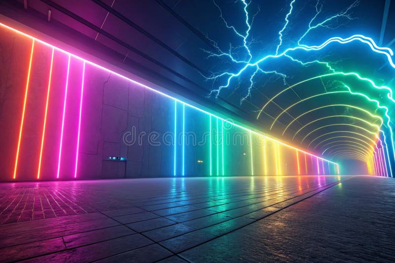 3d Render, Abstract Background with Colorful Spectrum. Bright Neon Rays ...