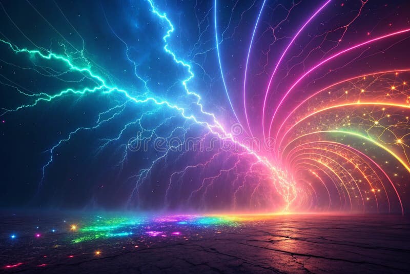 3d Render, Abstract Background with Colorful Spectrum. Bright Neon Rays ...