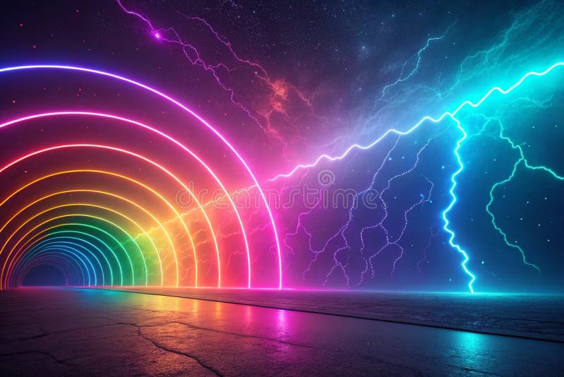 3d Render, Abstract Background with Colorful Spectrum. Bright Neon Rays ...