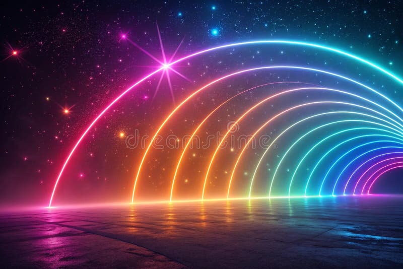 3d Render, Abstract Background with Colorful Spectrum. Bright Neon Rays ...