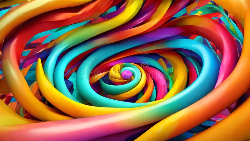3d Render, Abstract Background with Colorful Twisted Shapes, Rainbow ...