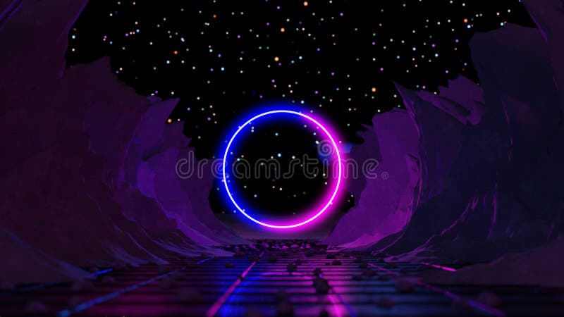 3d Render, Abstract Background, Cosmic Landscape, Rectangular Portal ...