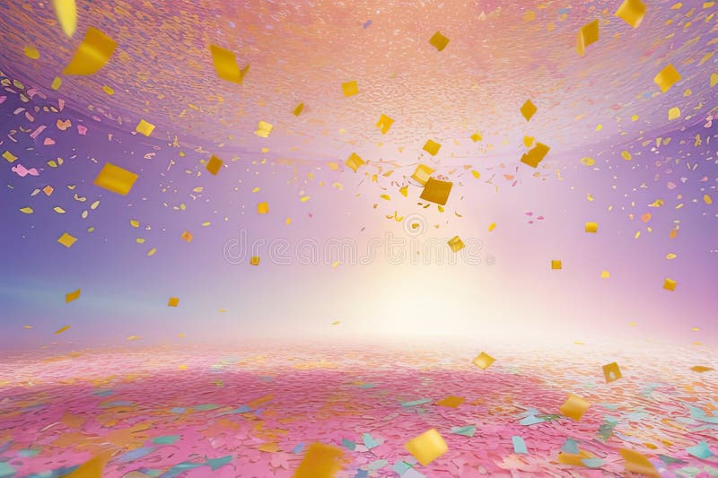 3d Render of Abstract Background with Falling Confetti and Sun Rays ...