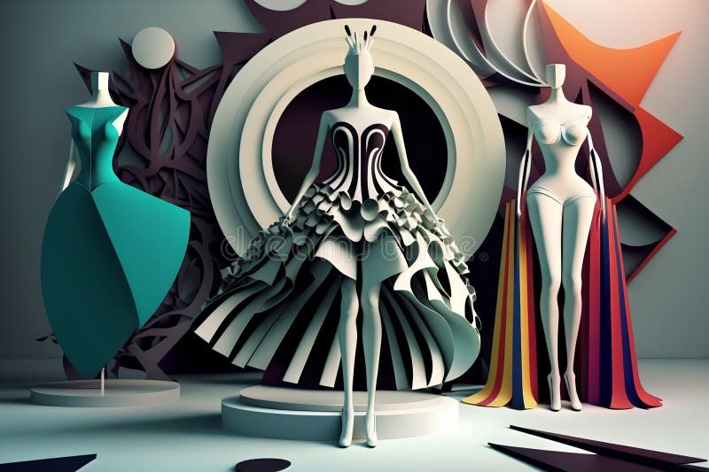 3d Render of Abstract Background with Fashion Mannequins and Podium ...