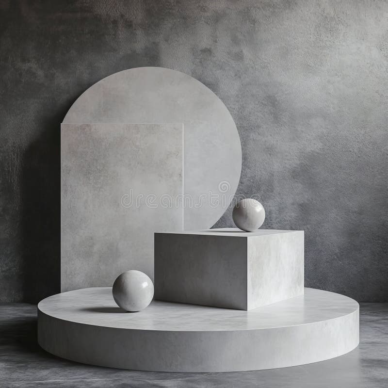 3d Render, Abstract Background with Geometric Shapes, Podiums on the ...