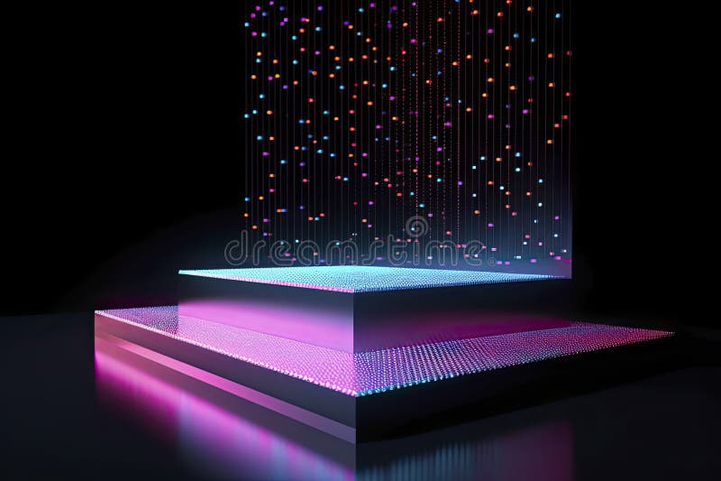 3d Render, Abstract Background, Glowing Dots, Screen Pixels, Neon ...