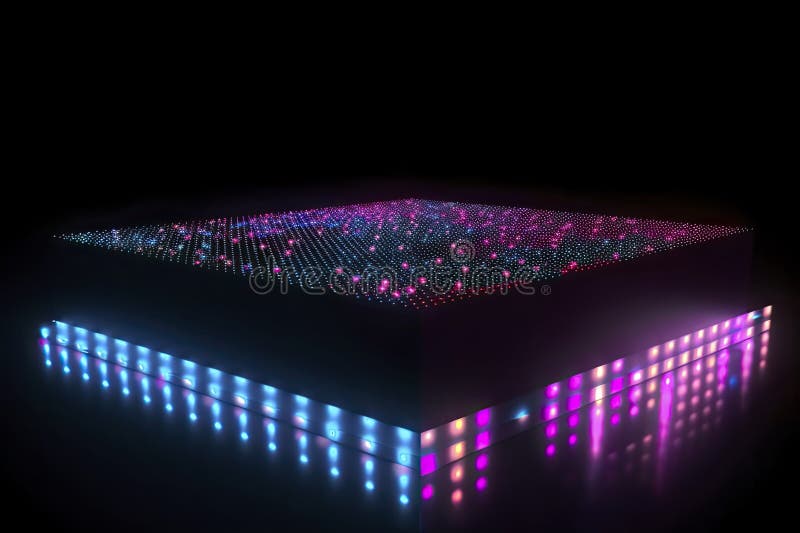 3d Render, Abstract Background, Glowing Dots, Screen Pixels, Neon ...