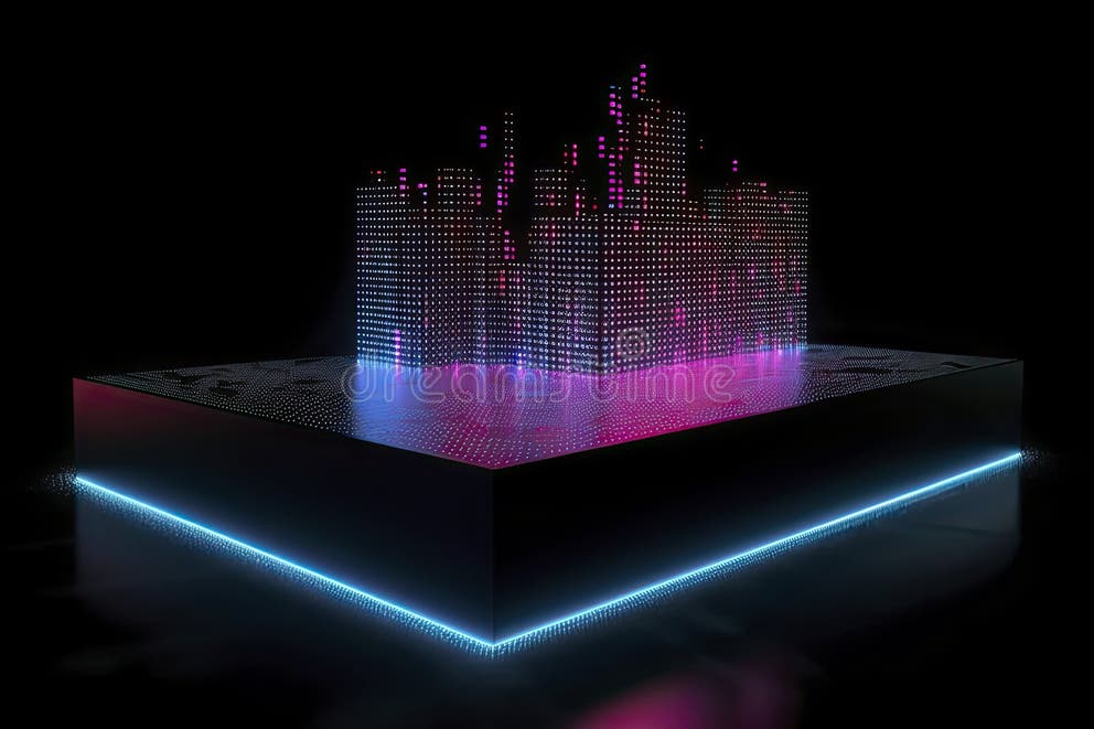 3d Render, Abstract Background, Glowing Dots, Screen Pixels, Neon ...