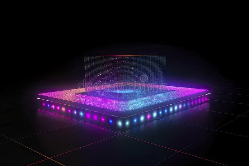 3d Render, Abstract Background, Glowing Dots, Screen Pixels, Neon ...