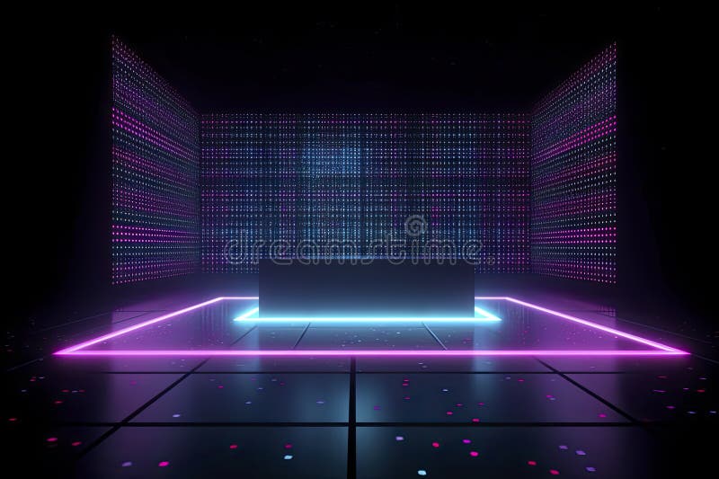3d Render, Abstract Background, Glowing Dots, Screen Pixels, Neon ...